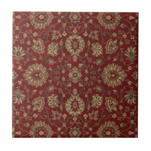 Red Persian scarlet arabesque tapestry Ceramic Tile | Zazzle