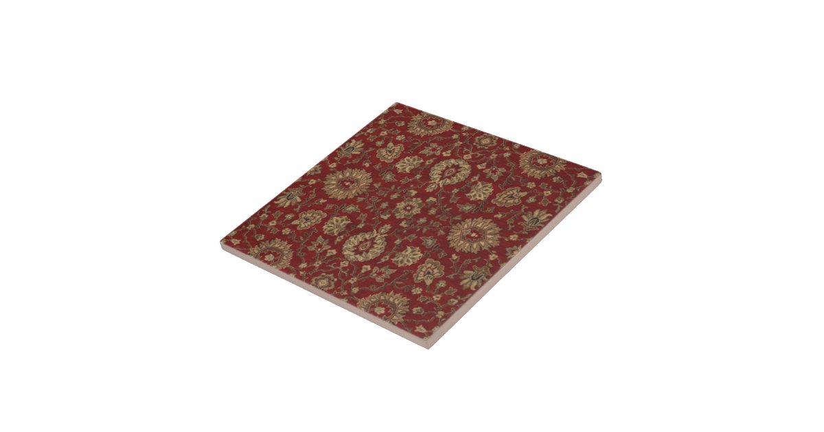 Red Persian scarlet arabesque tapestry Ceramic Tile | Zazzle