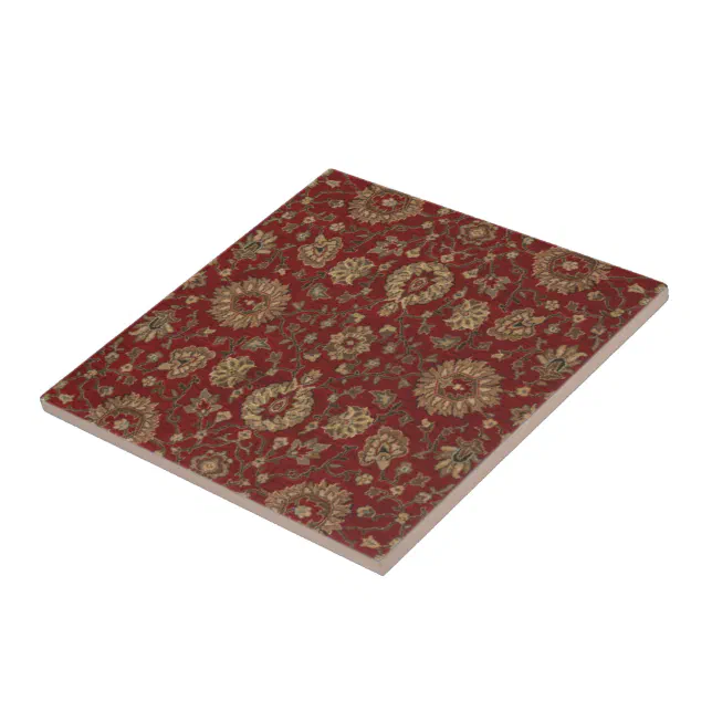 Red Persian scarlet arabesque tapestry Ceramic Tile | Zazzle