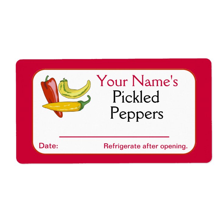 Red Personalized Canning Labels Pickled Peppers | Zazzle