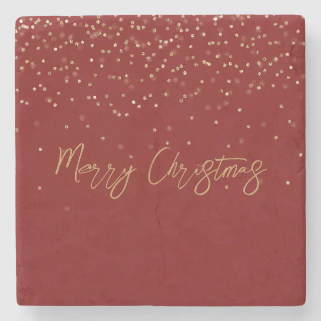 Red Personalized Gold Glitter Sparkle Dots Stone Coaster | Zazzle