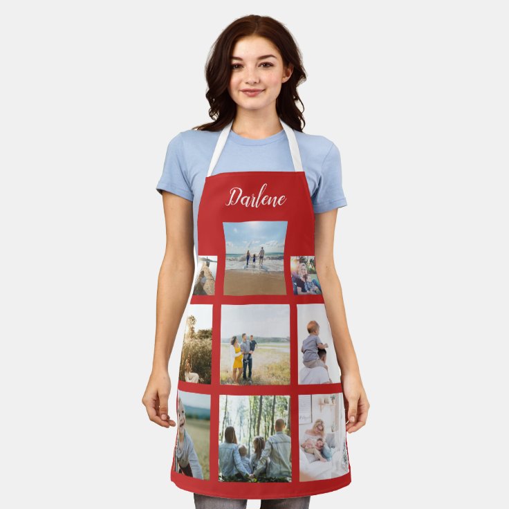 Red Personalized Name Photo Collage Custom Gift Apron | Zazzle