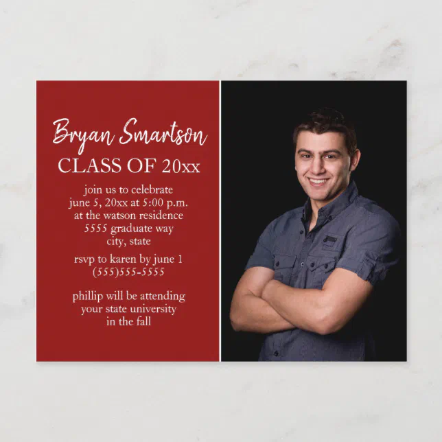 Red Personalized Photo Graduation Party Postcard | Zazzle