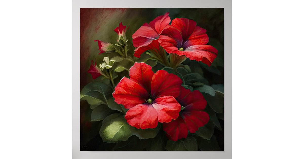 Red Petunias Flower Art Print Poster | Zazzle