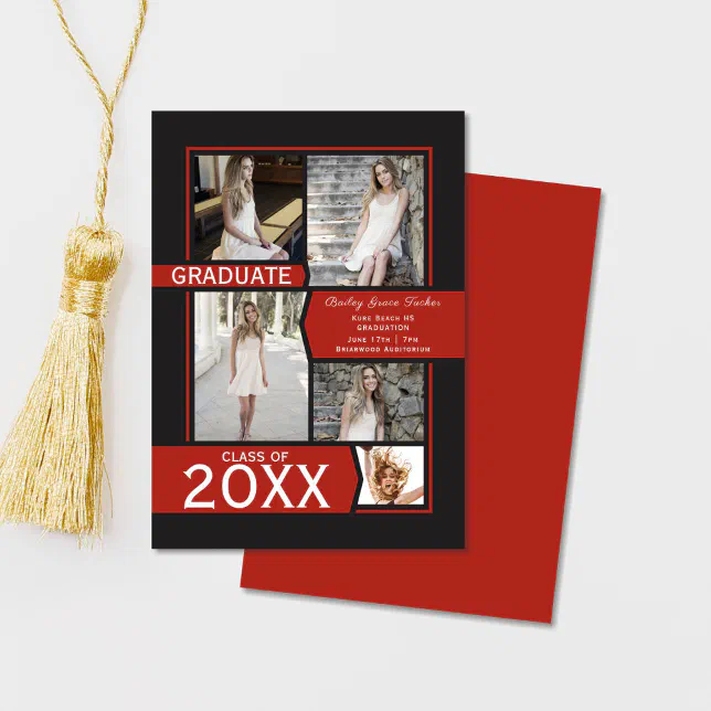 Red Photo Collage Class of Graduation Announcement | Zazzle