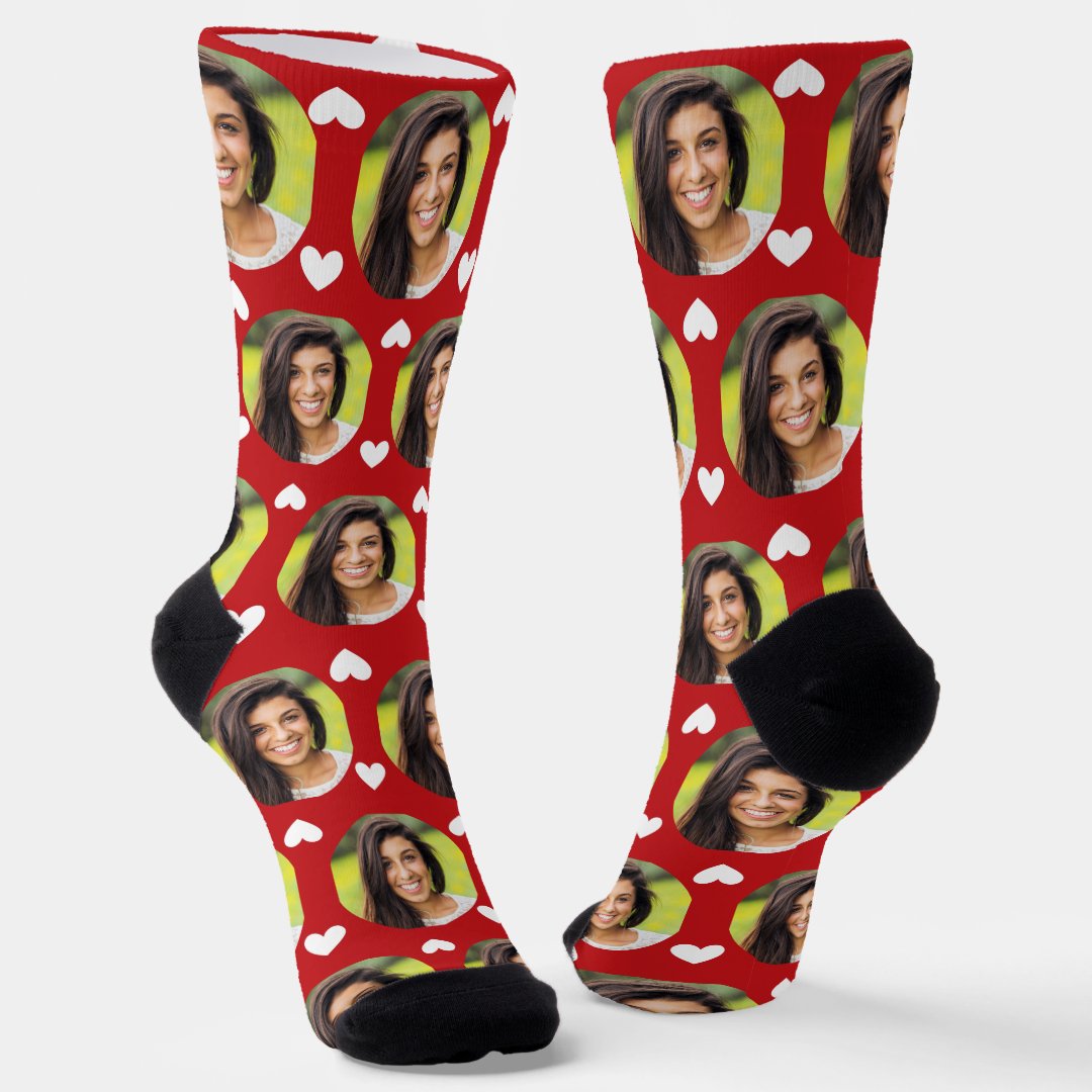 Red Photo of Girlfriend For Boyfriend Hearts Socks | Zazzle