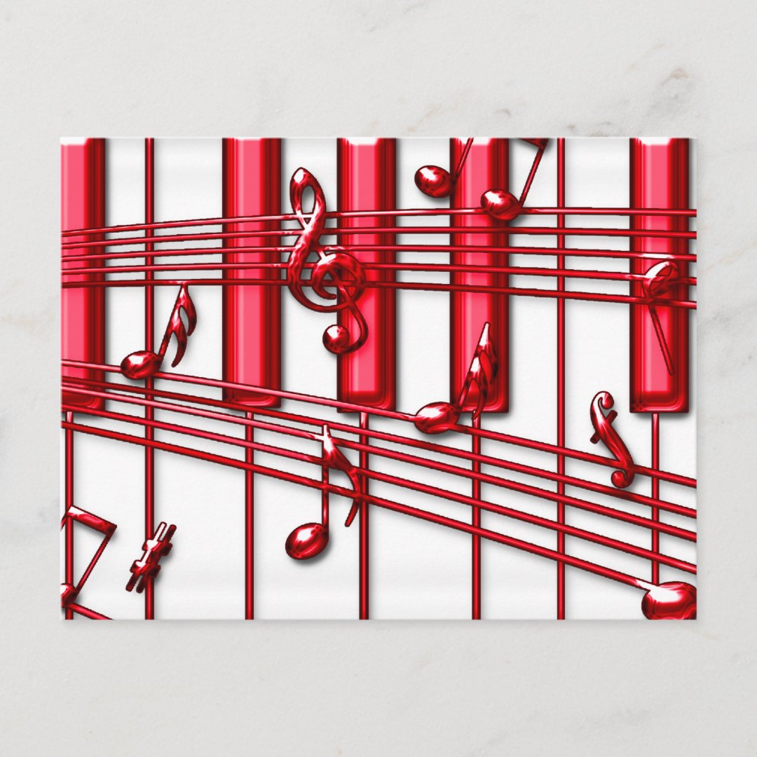 RED PIANO KEYBOARD POSTCARD | Zazzle