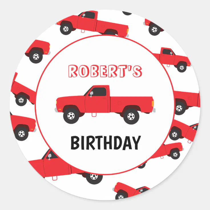 Red Pickup Truck Transportation Trucks Birthday Classic Round Sticker ...