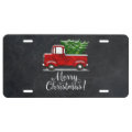 Red Pickup Truck Tree Merry Christmas Country License Plate | Zazzle