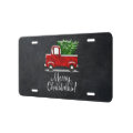 Red Pickup Truck Tree Merry Christmas Country License Plate | Zazzle