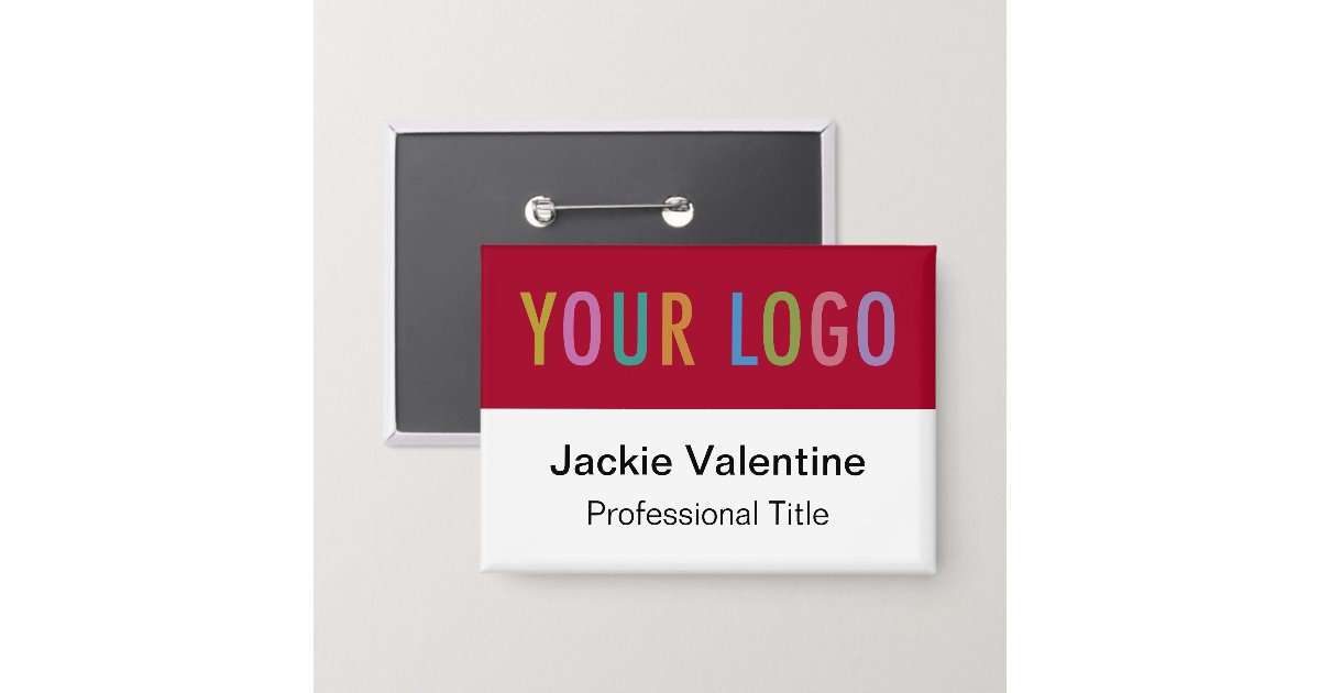 Red Pinback Button Name Tag Pin Badge Company Logo | Zazzle