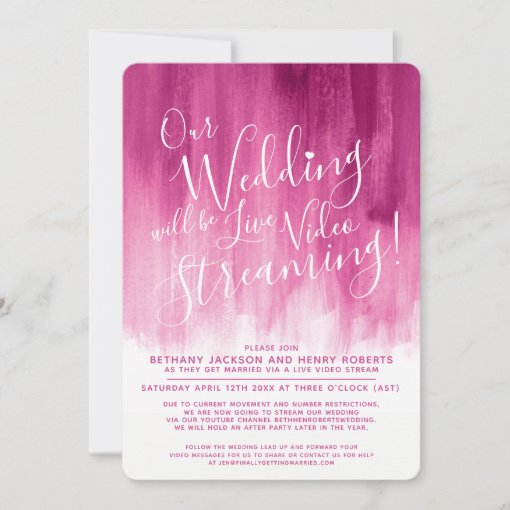Red pink abstract art live streaming wedding invitation | Zazzle