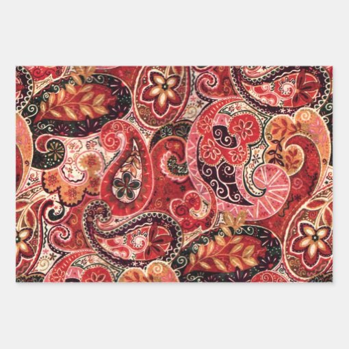 Red, Pink and Black Vintage Paisley Floral Wrapping Paper Sheets | Zazzle