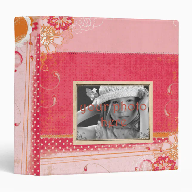 Red Pink and Orange Scrapbook Photo Album Binder | Zazzle