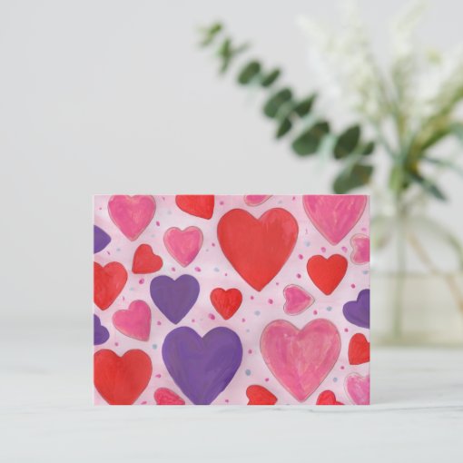 Red Pink and Purple Valentines Day Hearts Design Holiday Postcard | Zazzle