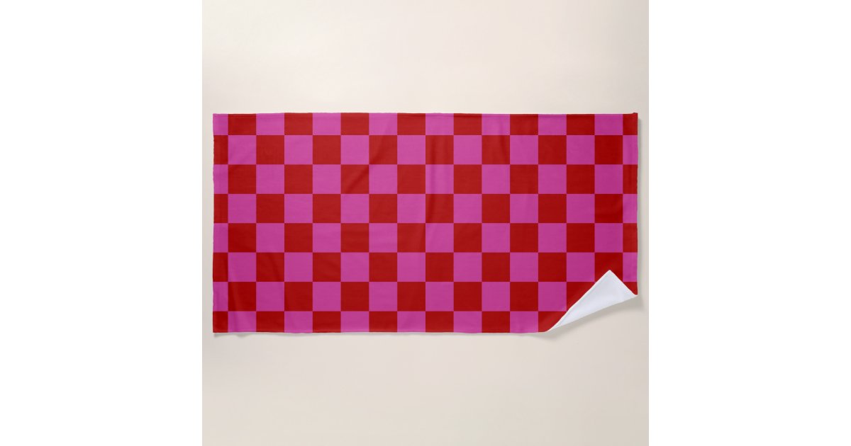 Red + Pink Check Checkered Checkerboard Pattern Beach Towel | Zazzle