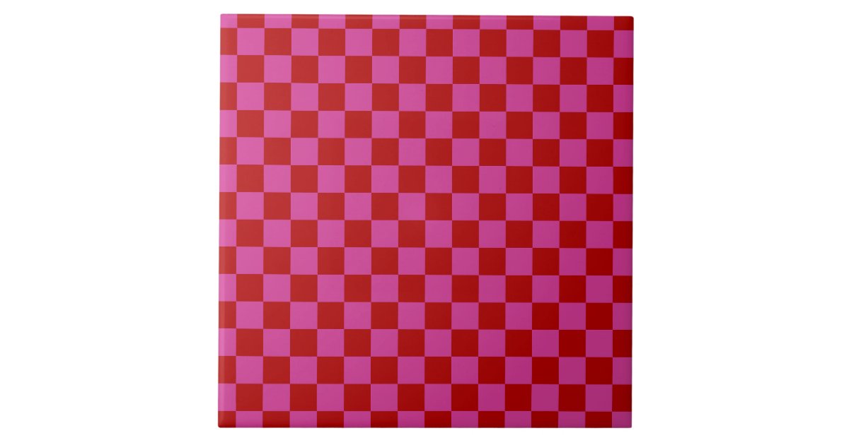 Red + Pink Check Checkered Checkerboard Pattern Ceramic Tile | Zazzle