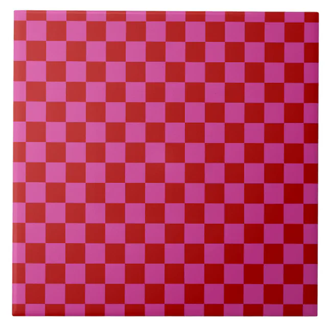 Red + Pink Check Checkered Checkerboard Pattern Ceramic Tile | Zazzle