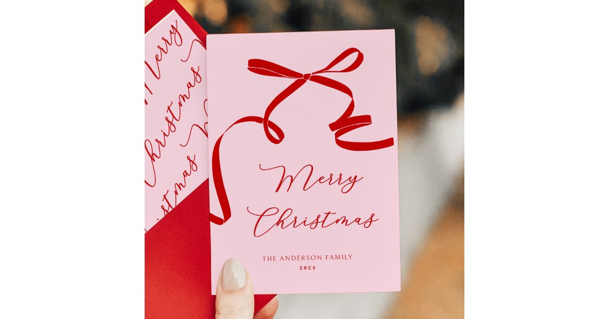 Red Pink Christmas Holiday Card | Zazzle