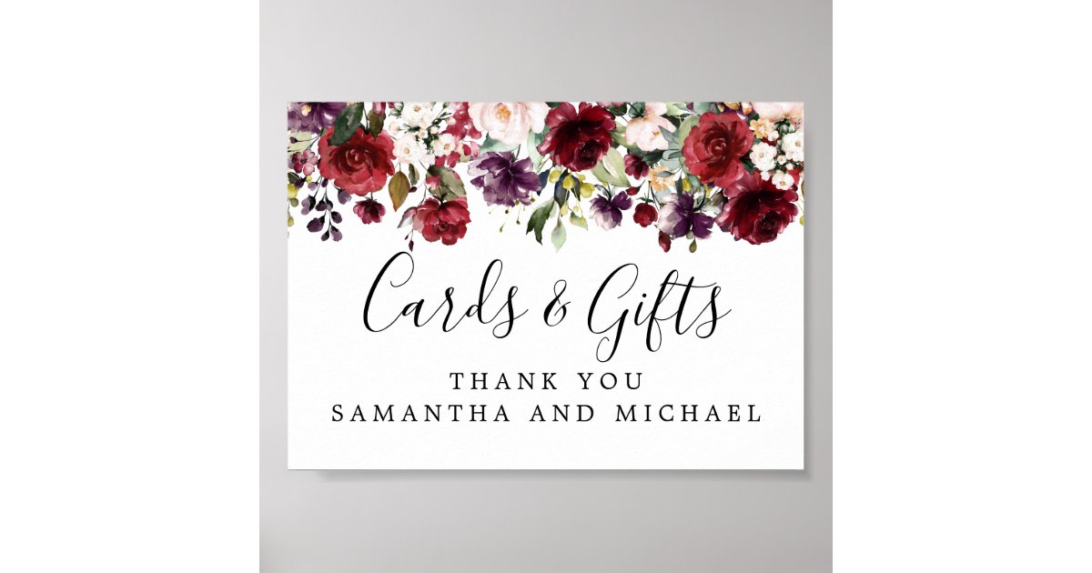 Red Pink Floral Wedding Cards and Gifts Sign | Zazzle