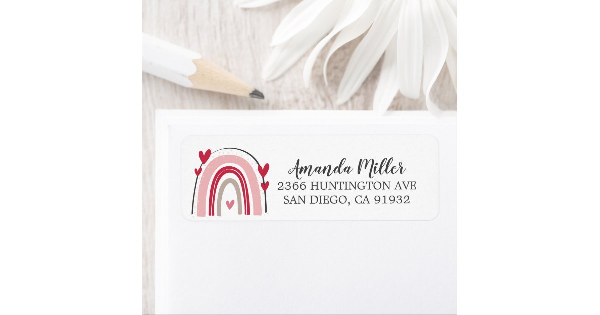Red Pink Heart Rainbow Return Address Label | Zazzle