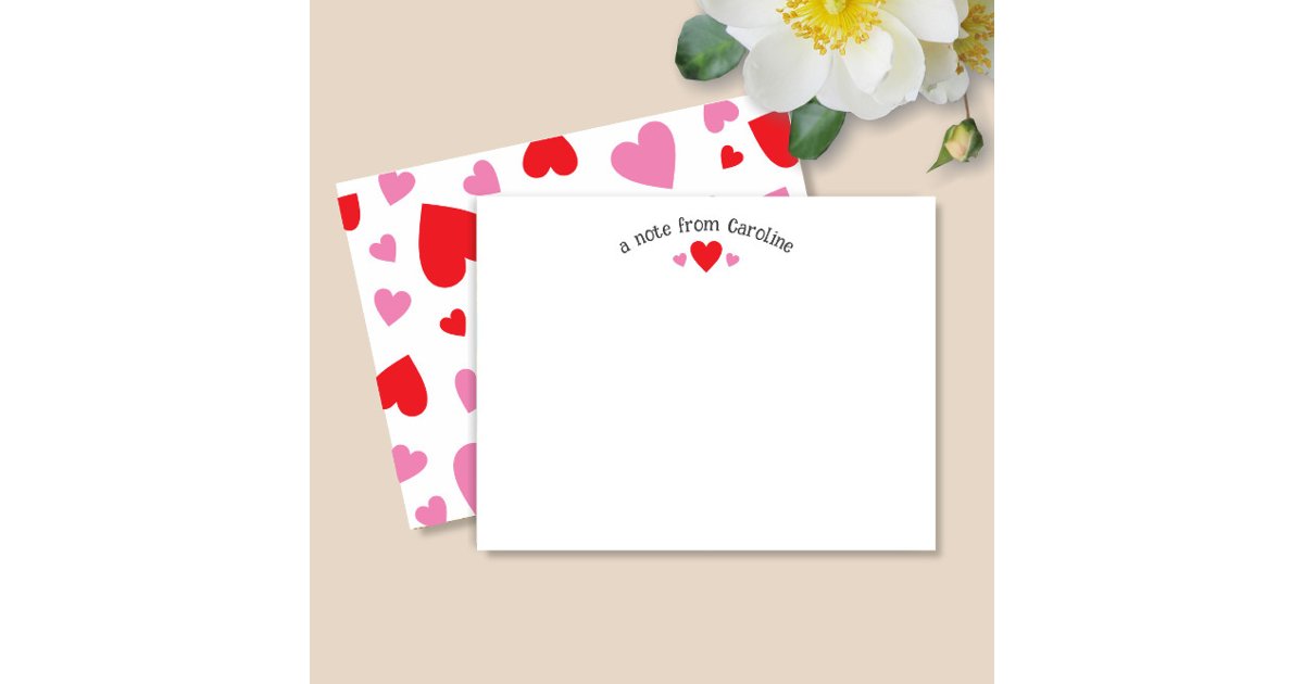 Red & Pink Hearts Cute Girly Valentine Note Card | Zazzle