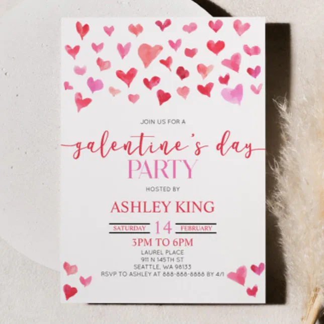 Red Pink Hearts Valentine's Day Galentine's Day Invitation | Zazzle