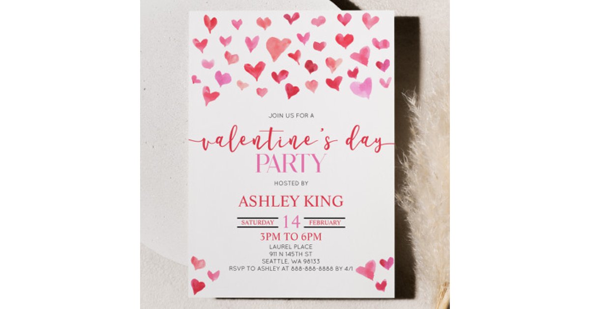 Red Pink Hearts Valentine's Day Invitation | Zazzle