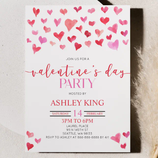 Red Pink Hearts Valentine's Day Invitation | Zazzle