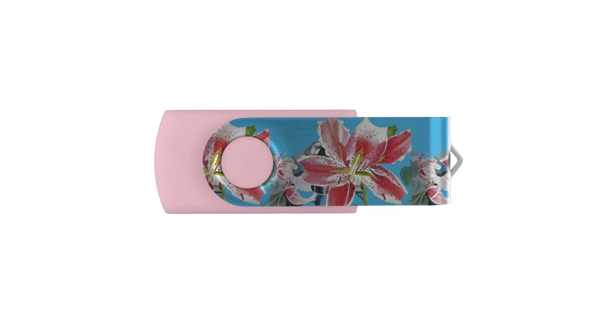 Red Pink Lily Lillies floral Blue Your Joy Flash Drive | Zazzle