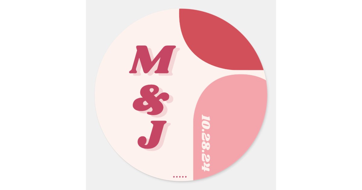 Red Pink Retro Arch Wedding Monogram Classic Round Sticker | Zazzle