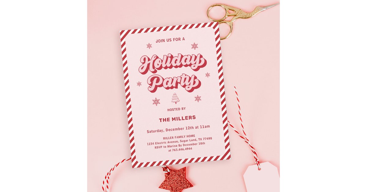 Red Pink Retro Christmas Holiday Party Invitation | Zazzle