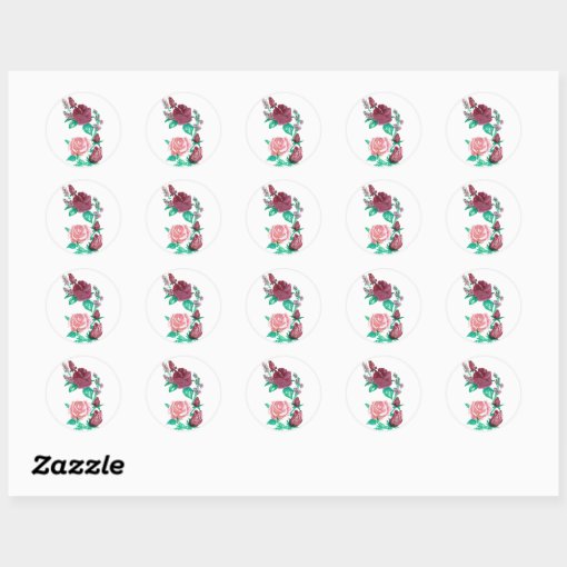 Red & Pink Rose Floral Designed Round Classic Round Sticker | Zazzle