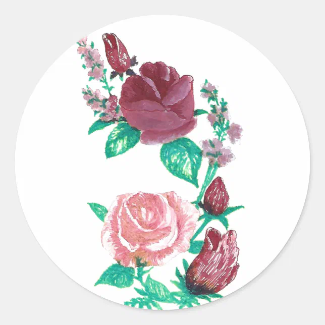 Red & Pink Rose Floral Designed Round Classic Round Sticker | Zazzle