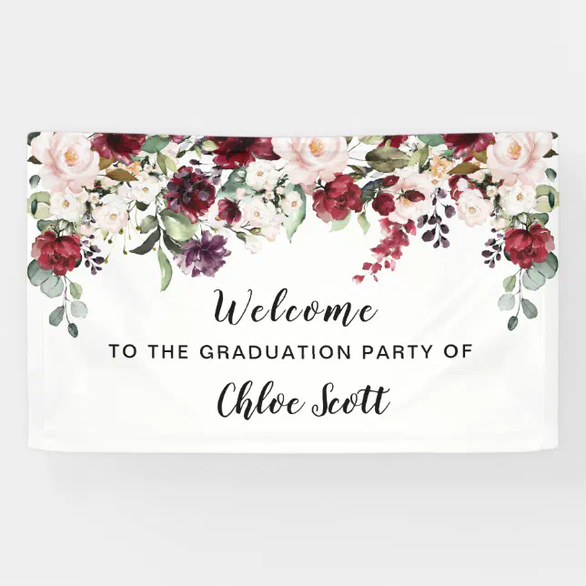 Red Pink Rose Floral Graduation Party Welcome Banner | Zazzle