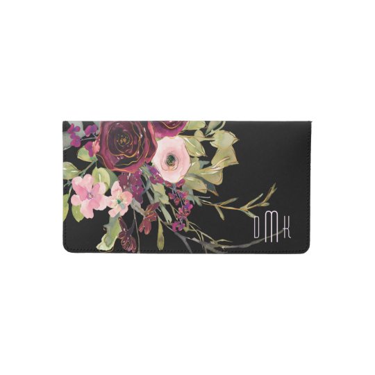 Red Pink Roses Floral Monogram Checkbook Cover | Zazzle.com
