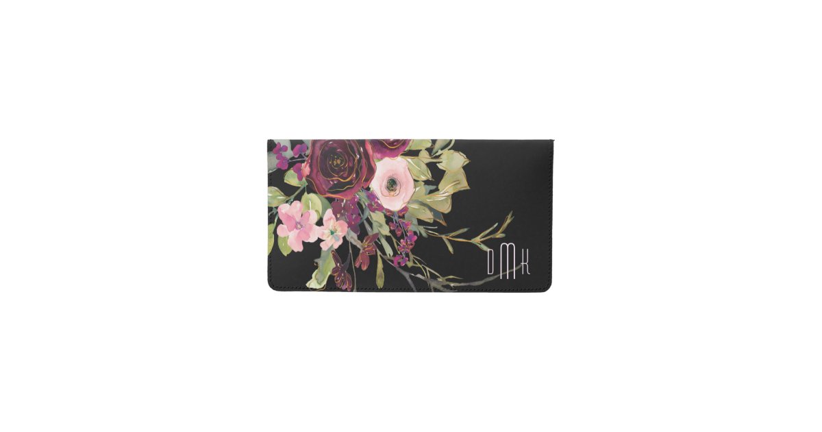 Red Pink Roses Floral Monogram Checkbook Cover | Zazzle
