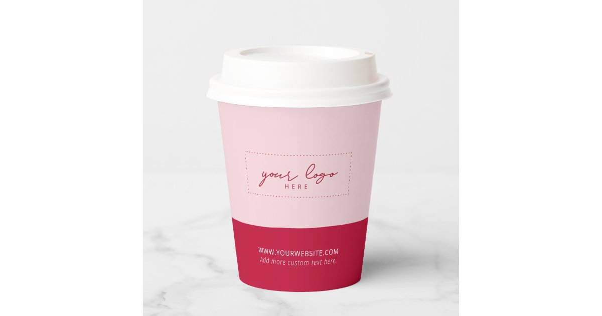 Red & Pink Simple Minimal Business Logo Custom Paper Cups | Zazzle