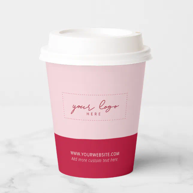 Red & Pink Simple Minimal Business Logo Custom Paper Cups | Zazzle