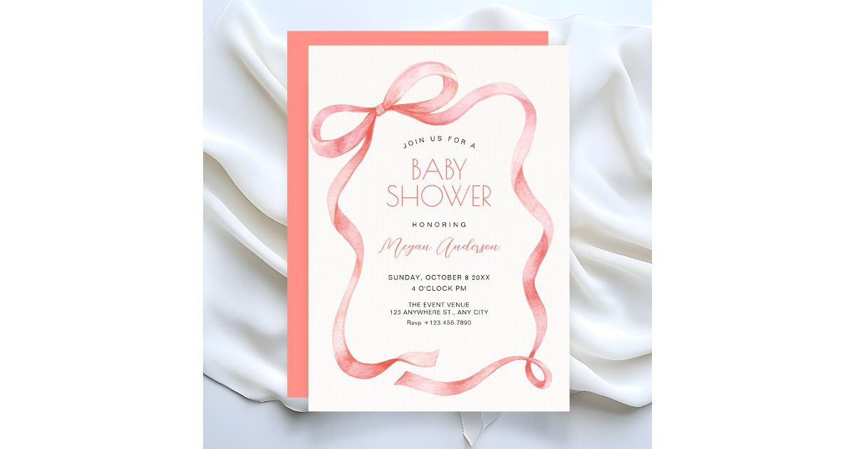 Red pink soft ribbon bow invitation | Zazzle