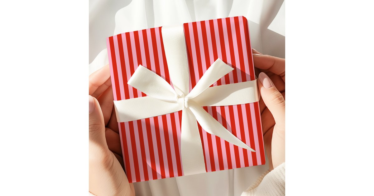 Red Pink Stripes Retro Wrapping Paper | Zazzle