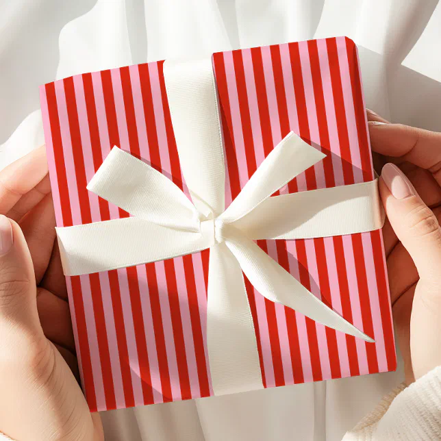 Red Pink Stripes Retro Wrapping Paper | Zazzle