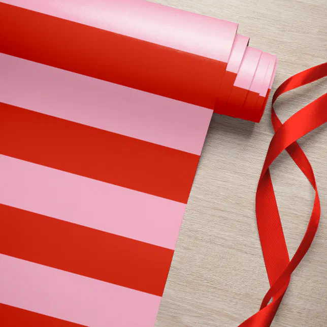 Red Pink Stripes Retro Wrapping Paper | Zazzle