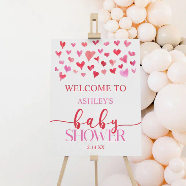 Red Pink Valentine Baby Shower Welcome Sign | Zazzle