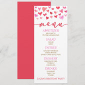 Red Pink Valentine Birthday Party Food Menu | Zazzle