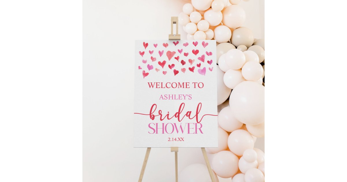 Red Pink Valentine Bridal Shower Welcome Sign | Zazzle