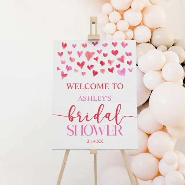 Red Pink Valentine Bridal Shower Welcome Sign | Zazzle