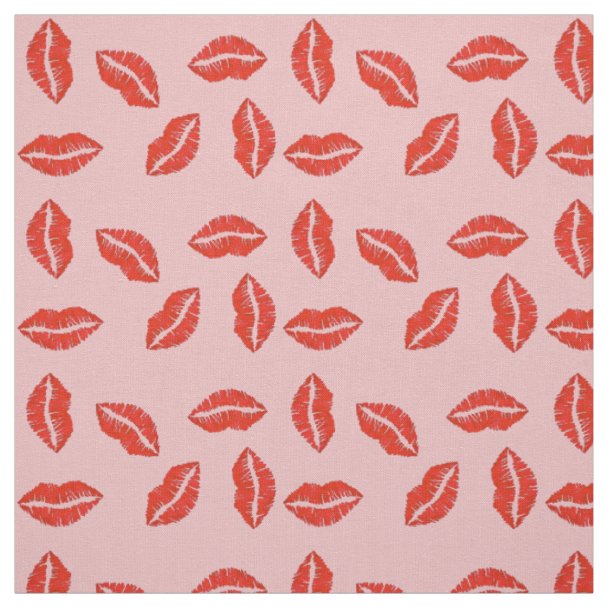 Pink Lip Print Kisses on Black Fabric | Zazzle