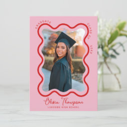 Red Pink Wavy Photo Frame Graduation Invitation | Zazzle