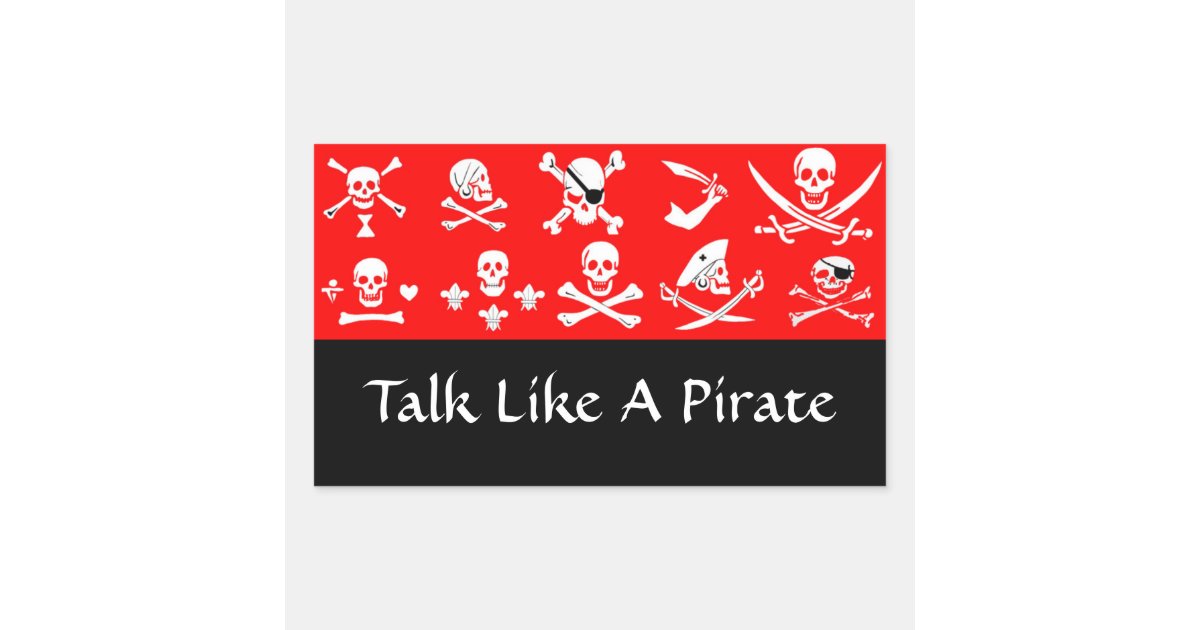 RED PIRATE BANNERS SKULL,CROSSED BONES,SWORDS RECTANGULAR STICKER | Zazzle